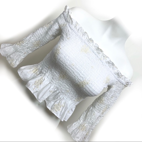 Zara | Tops | Zara Off The Shoulder Ruffle Ruched Crop Top Xs | Poshmark